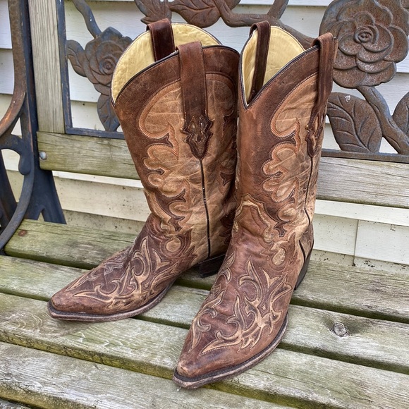 Corral | Shoes | Corral Boot Brown Leather Overlay Womans Sz Mens Sz 8 ...